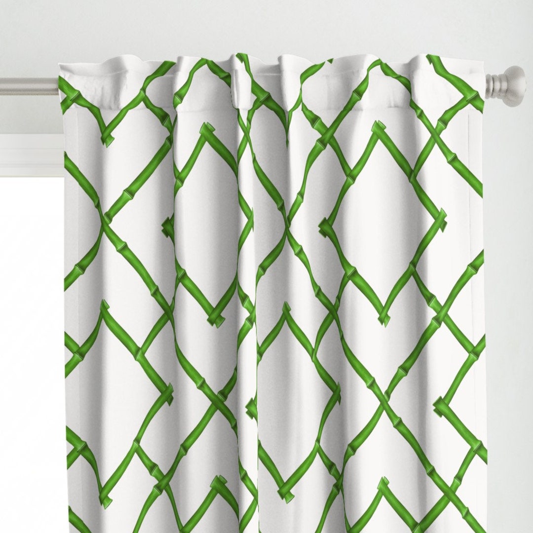 Bamboo Trellis Curtain Panel - Kelly Green White Simple Trellis Asian ...