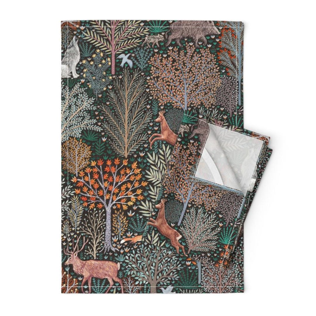 Woodland Tea Towels Set – Rustic Autumn Animals, Linen Cotton - Etsy