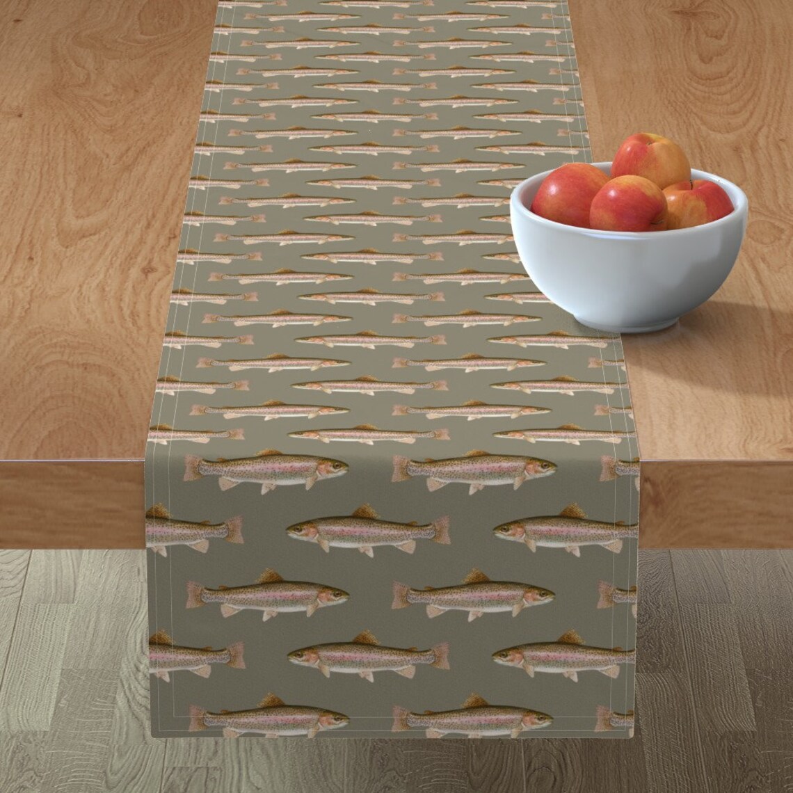 Fly Fishing Table Runner Rainbow Trout on Pewter Grey by - Etsy