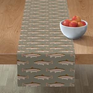 Fly Fishing Table Runner Rainbow Trout on Pewter Grey by - Etsy