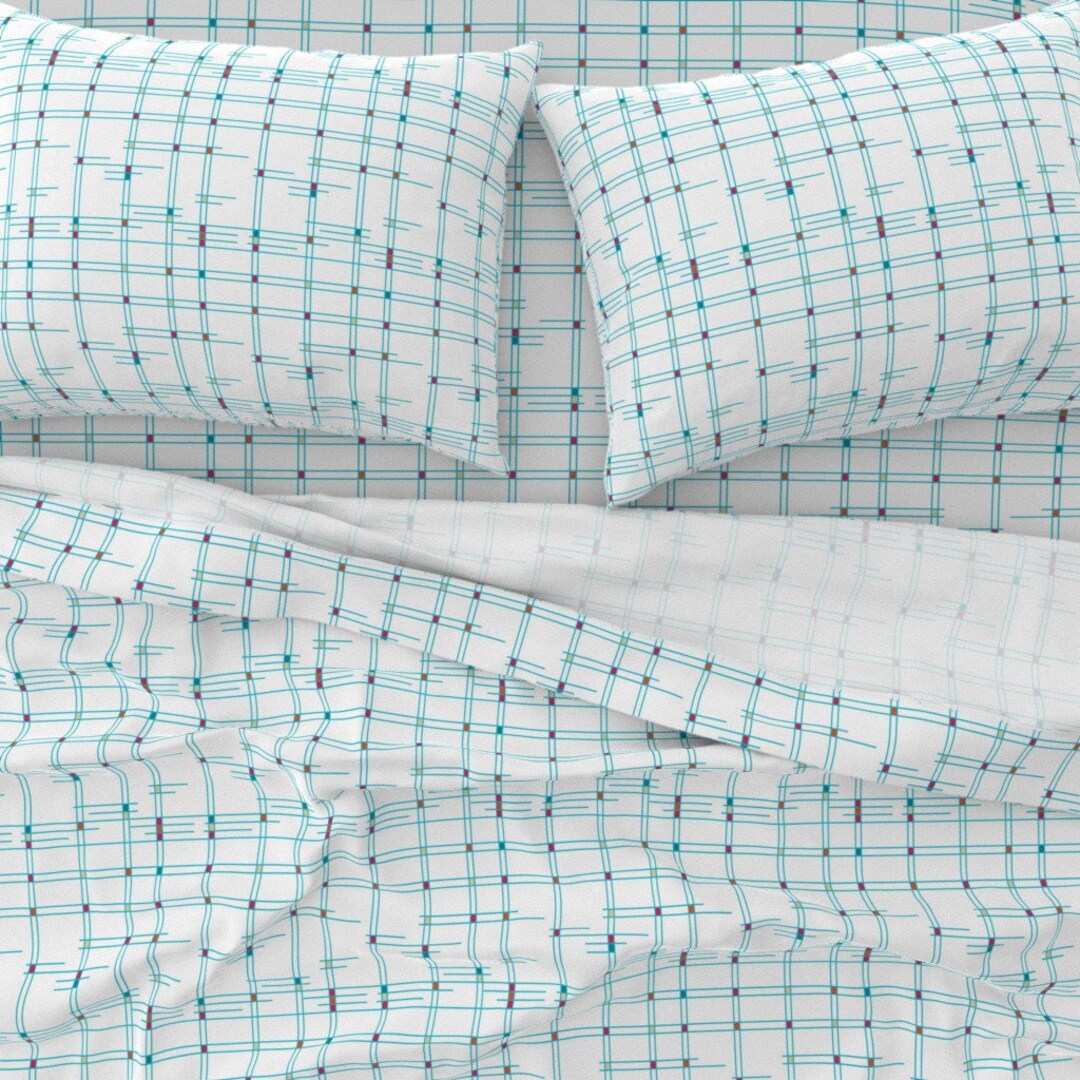 Mid Century Modern Sheets Atomic Plaid Blue by - Etsy