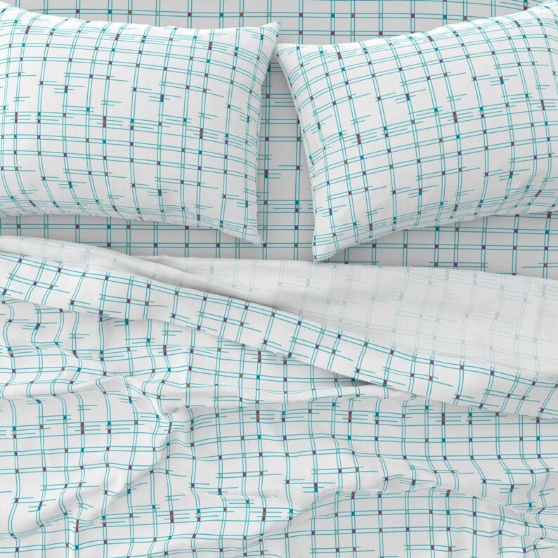 Mid Century Modern Sheets Atomic Plaid Blue by - Etsy