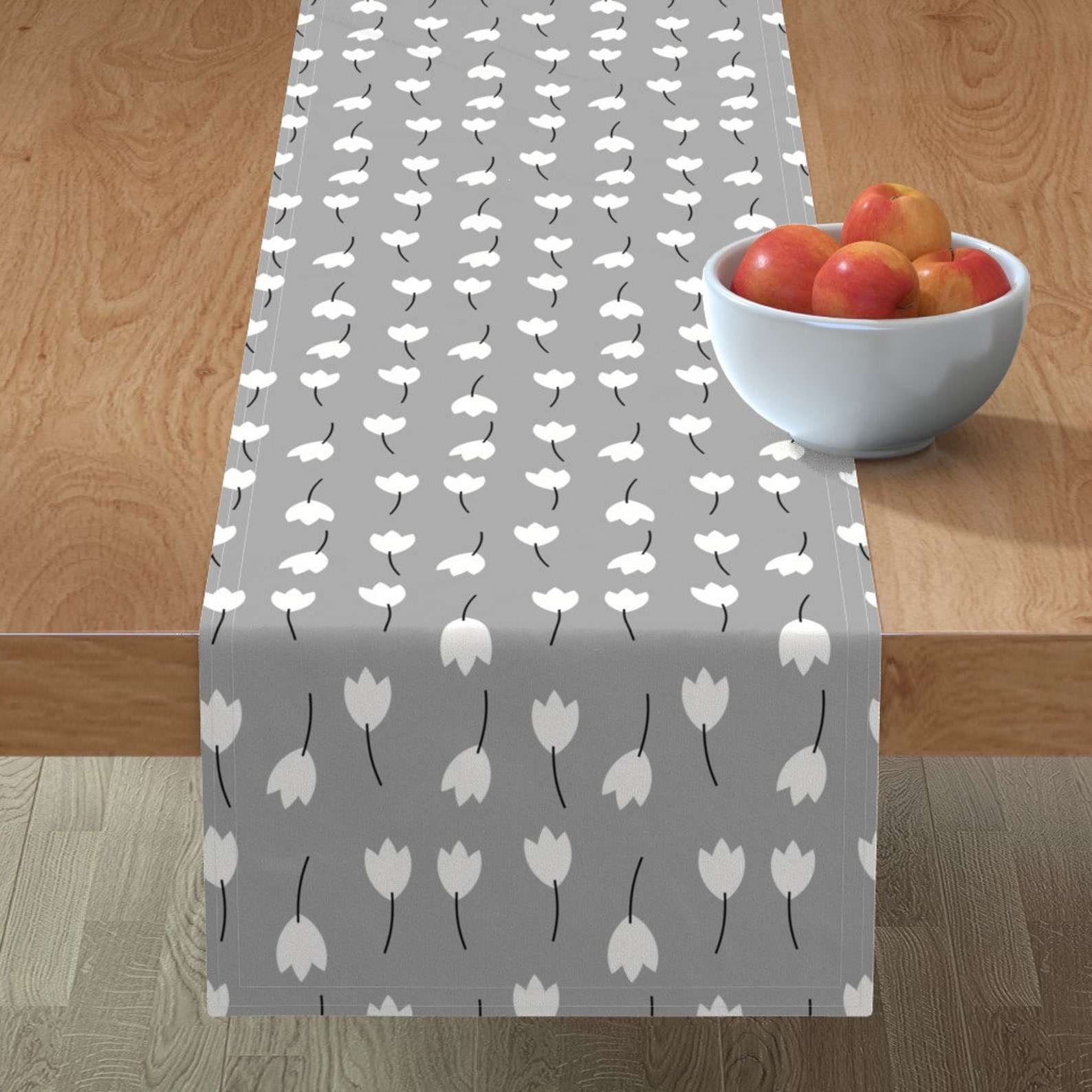 Floral Table Runner Tulips White on Grey Flowers by - Etsy