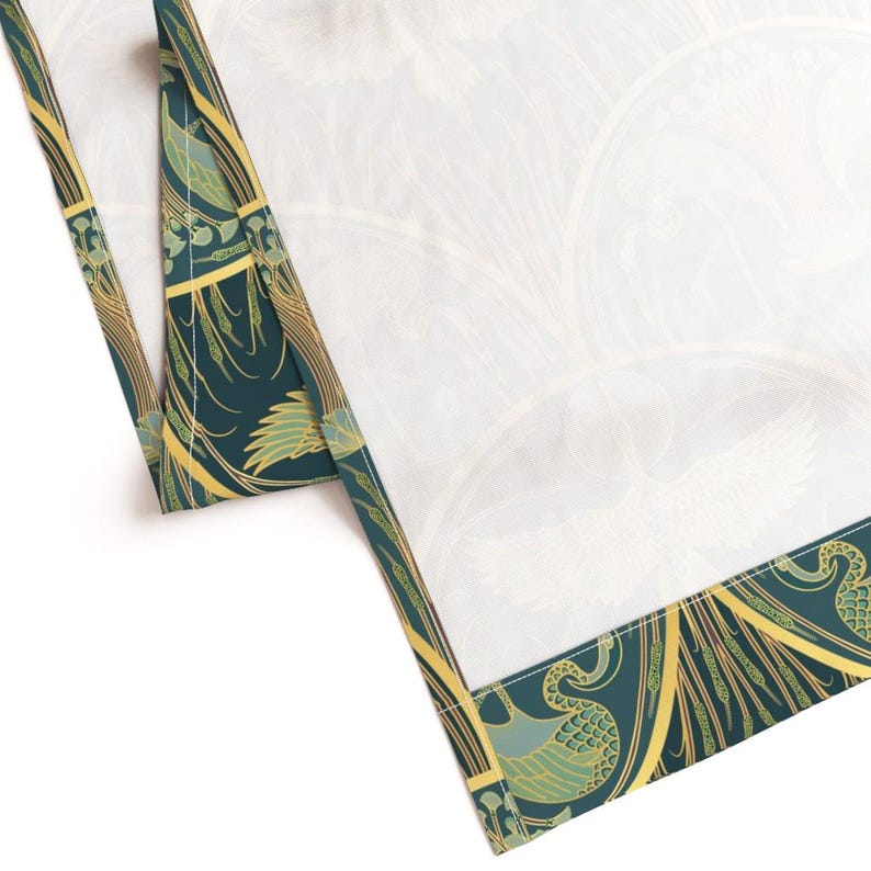 Art Deco Curtain Panel - Crane Art Nouveau Moonlight Cattails Elegant ...
