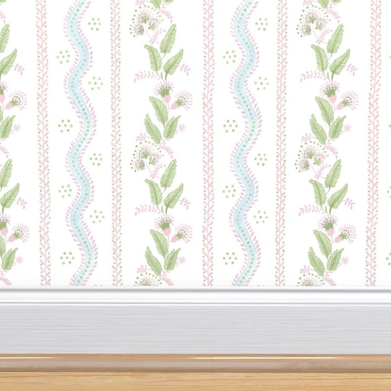 Grandmillennial Non-pasted Wallpaper Cottage Stripe Simple Floral ...