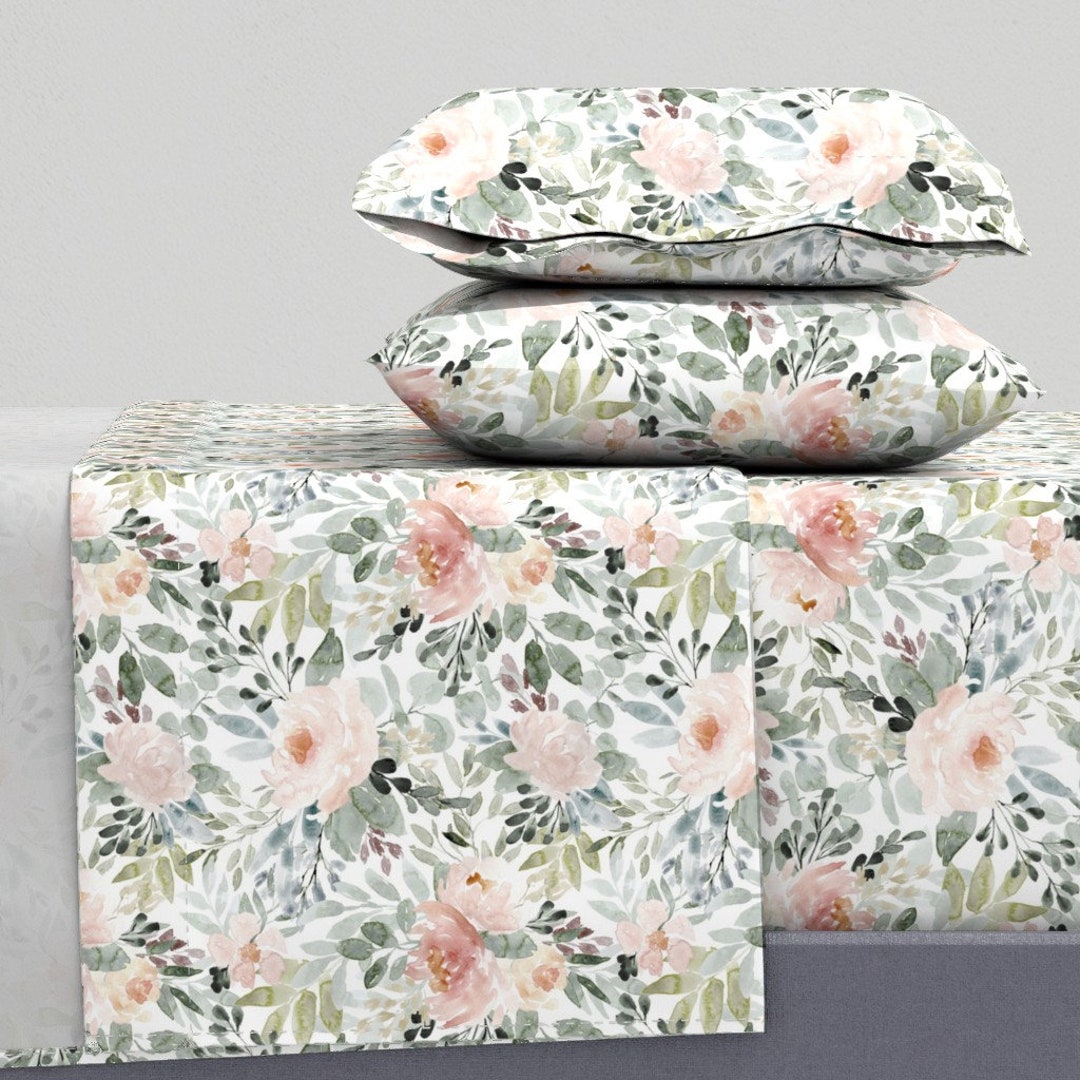 Soft Floral Sheets Spring Dream by Northeighty Watercolor Roses Sage ...