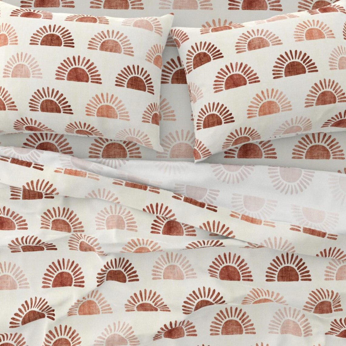 Terra Cotta Rust Sheets - Sunshine Block Print by Littlearrowdecor ...