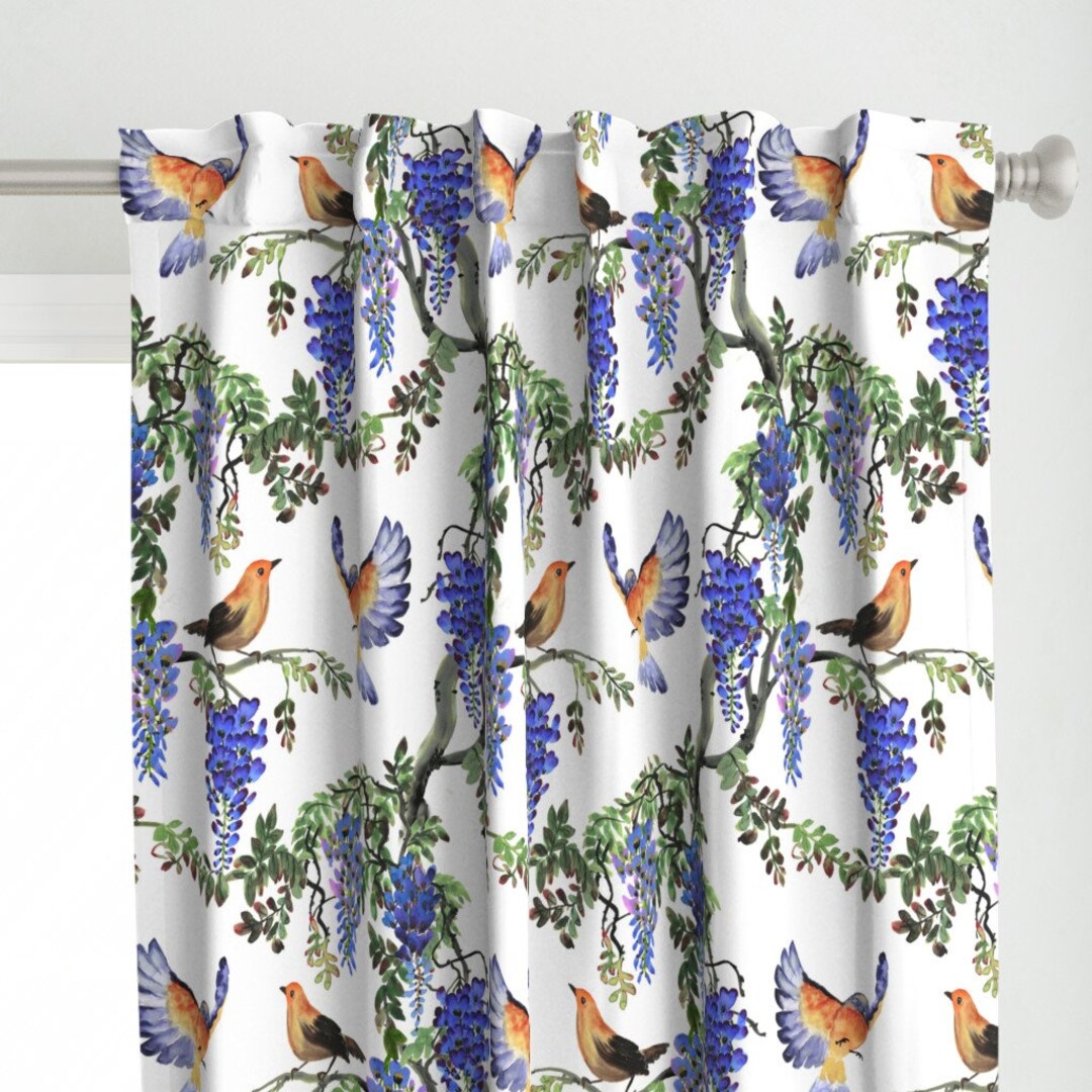 Robin Wisteria Curtain Panel - Birds and Wisteria by Sveta_aho - Bird ...