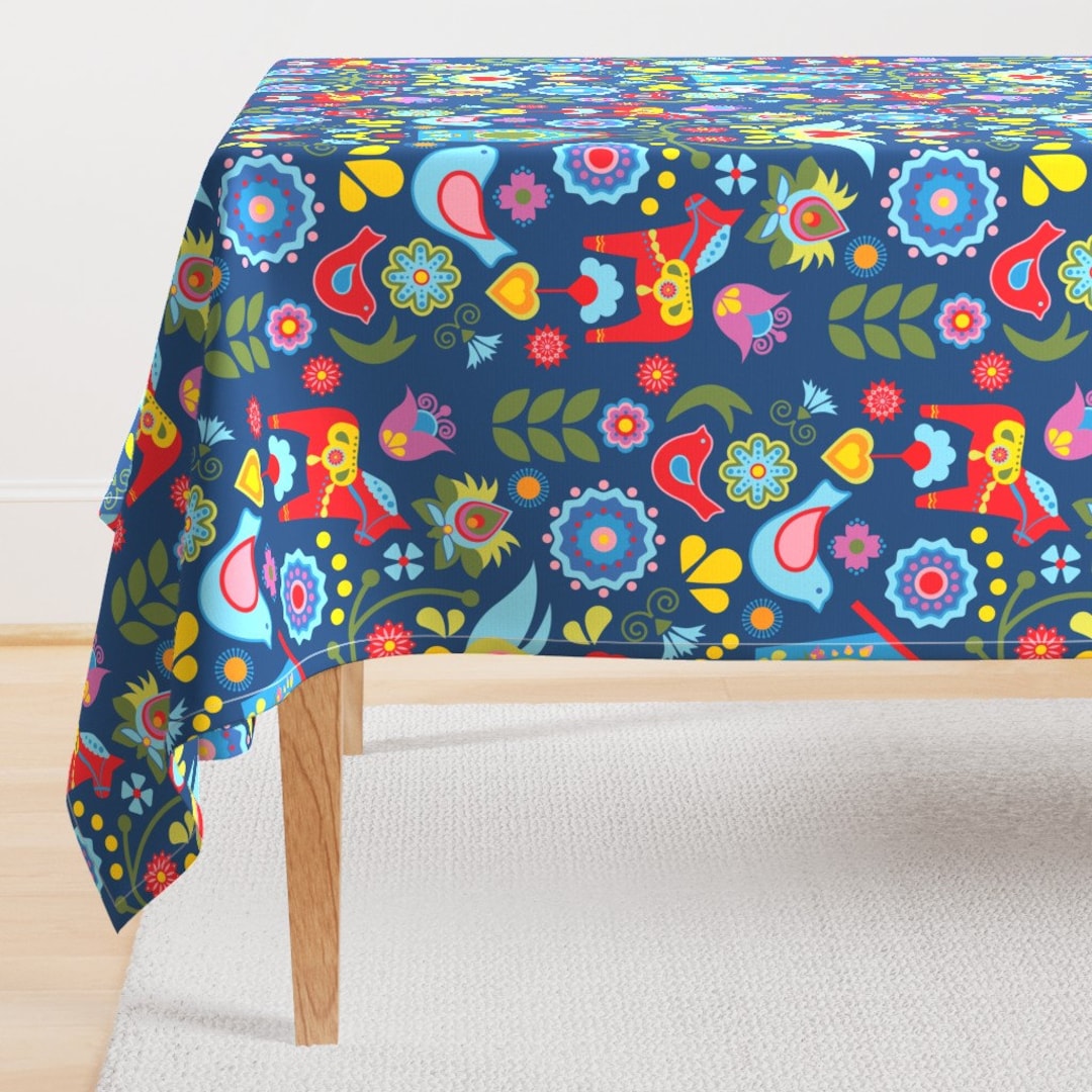 Scandinavian Tablecloth Swedish Folk Art Garden by Linziloop Dala Horse ...