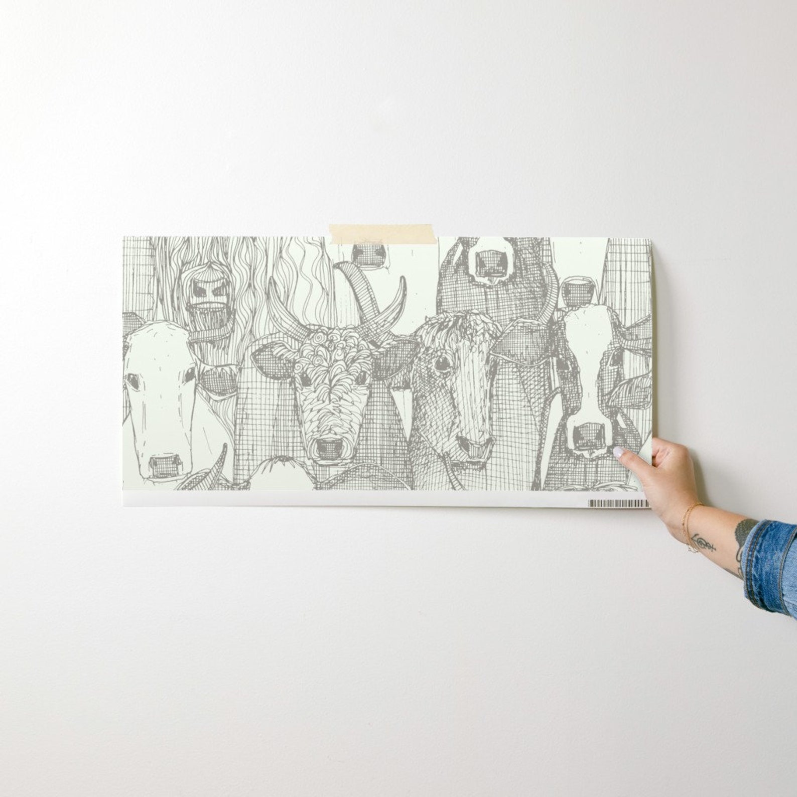 Neutral Cow Non-pasted Wallpaper Cattle Farming Rustic Farmhouse Dairy ...