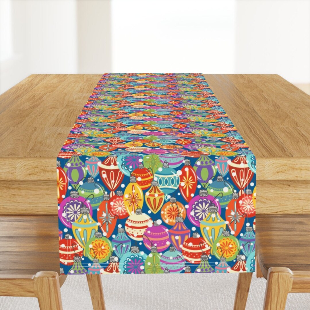 Christmas Baubles Table Runner Ornaments by Fernlesliestudio Holiday ...