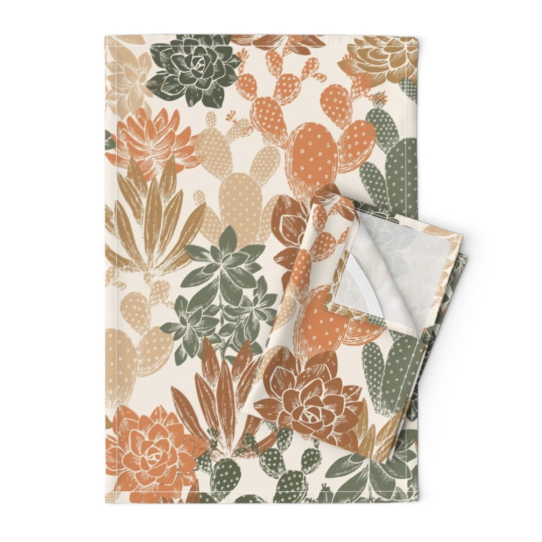 Terra Cotta Garden Tea Towels set of 2 Neutral Succulent - Etsy
