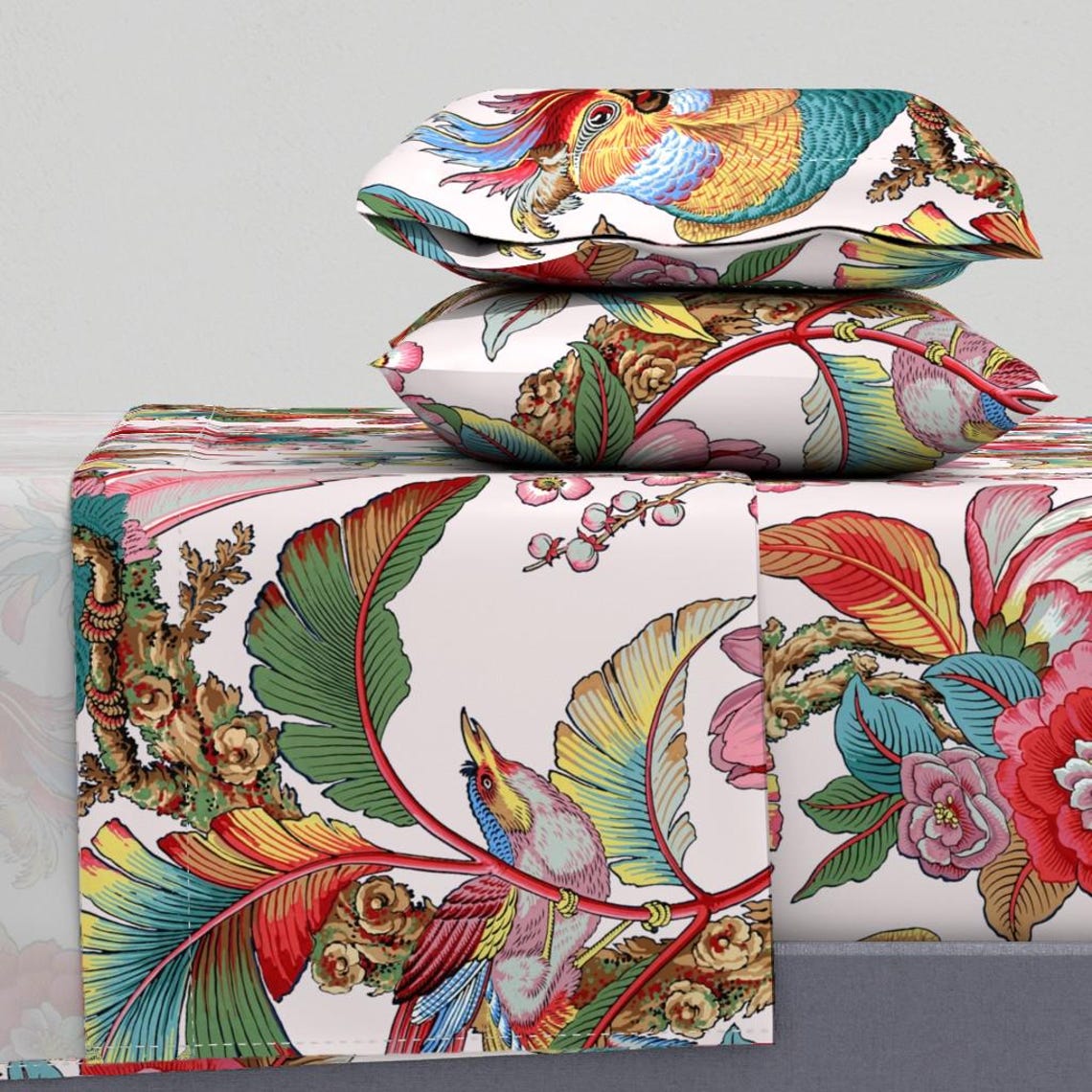 Bird Sheets - Edwardian Parrot by Peacoquettedesigns - Pink Dusty ...