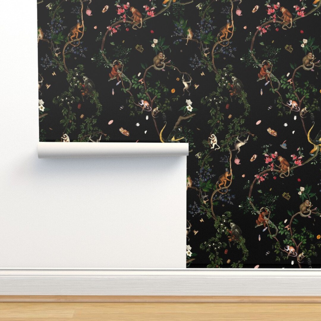 Exotic Monkey Non-pasted Wallpaper Jungle Forest Chinoiserie Tropical ...
