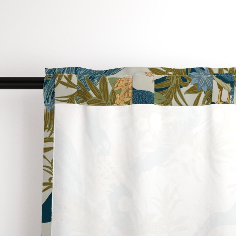 Exotic Curtain Panel - Peacock Floral Cockatiel Tropical Botanical ...