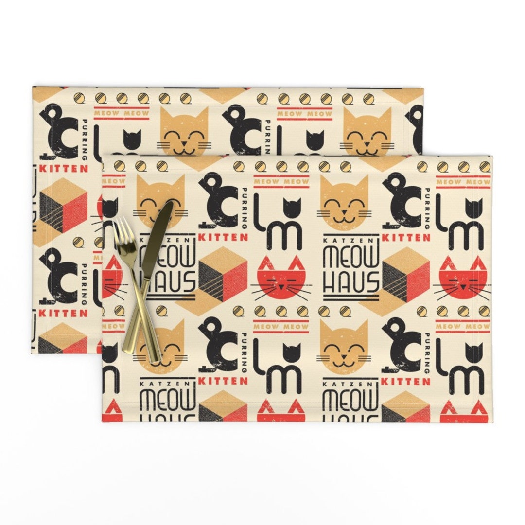 Retro Placemats set of 2 Meowhaus by Pinkowlet Modern - Etsy