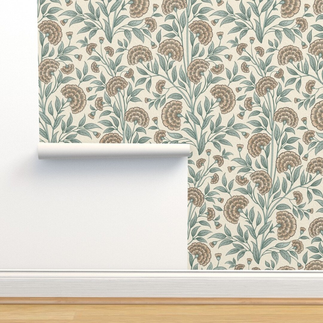 Trailing Floral Non-pasted Wallpaper Neutral Botanical Arts and Crafts ...