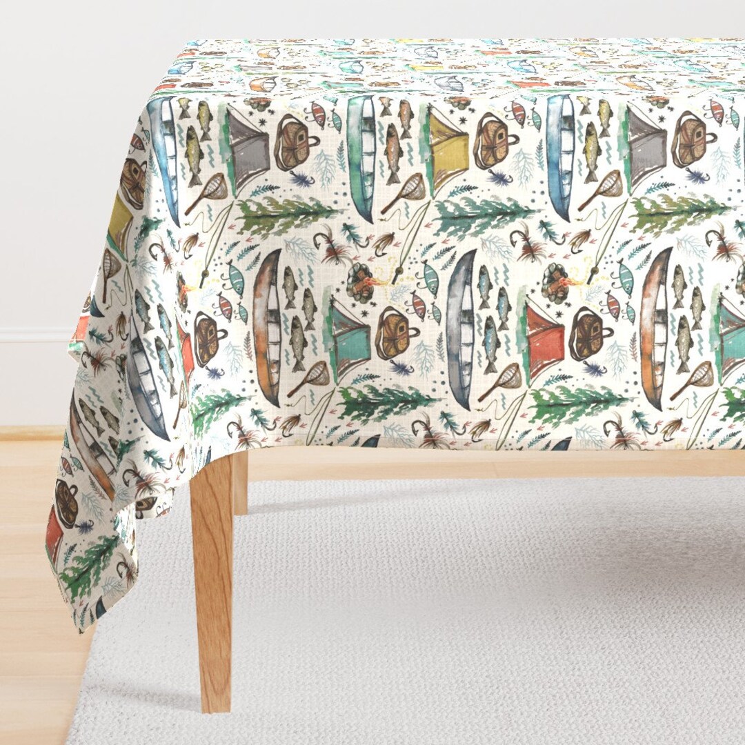 Country Tablecloth Lake House Fishing Motif by Kim_marshall_studio ...