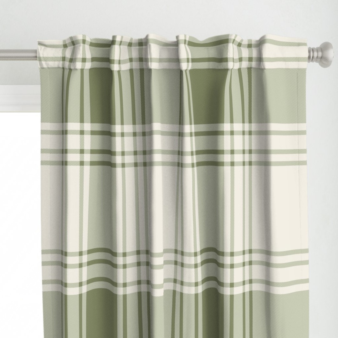 Sage Green Plaid Curtain Panel - Large Scale Simple Check Heritage ...