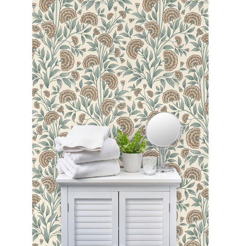 Trailing Floral Non-pasted Wallpaper Neutral Botanical Arts and Crafts ...
