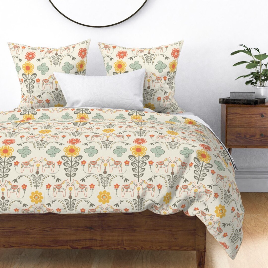 Folk Art Damask Duvet Cover Dala Horse Pastel by - Etsy