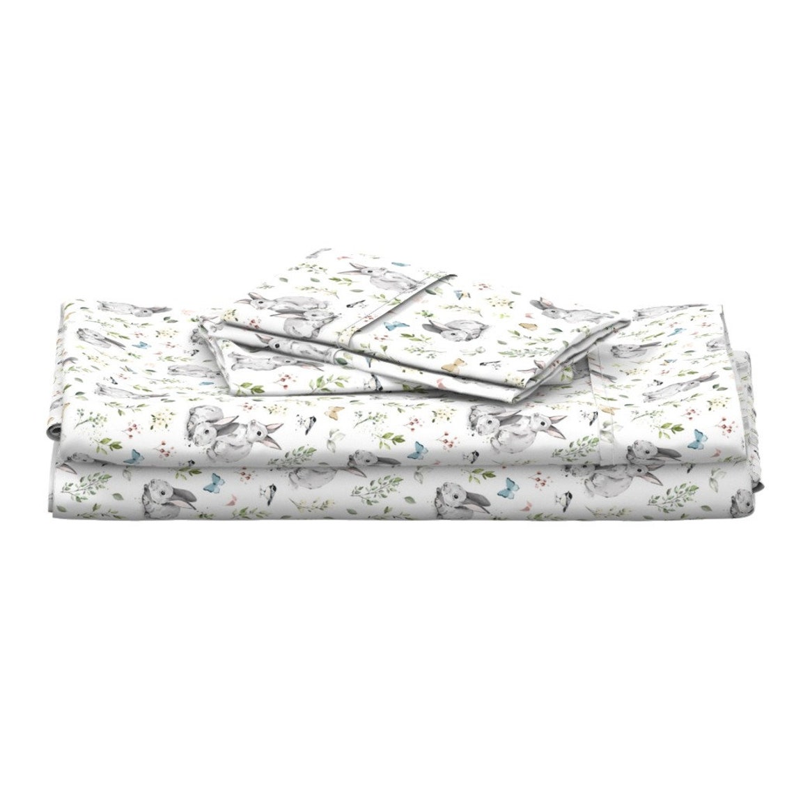 Flower Bunnies Sheets Spring Watercolor Bunny by | Etsy