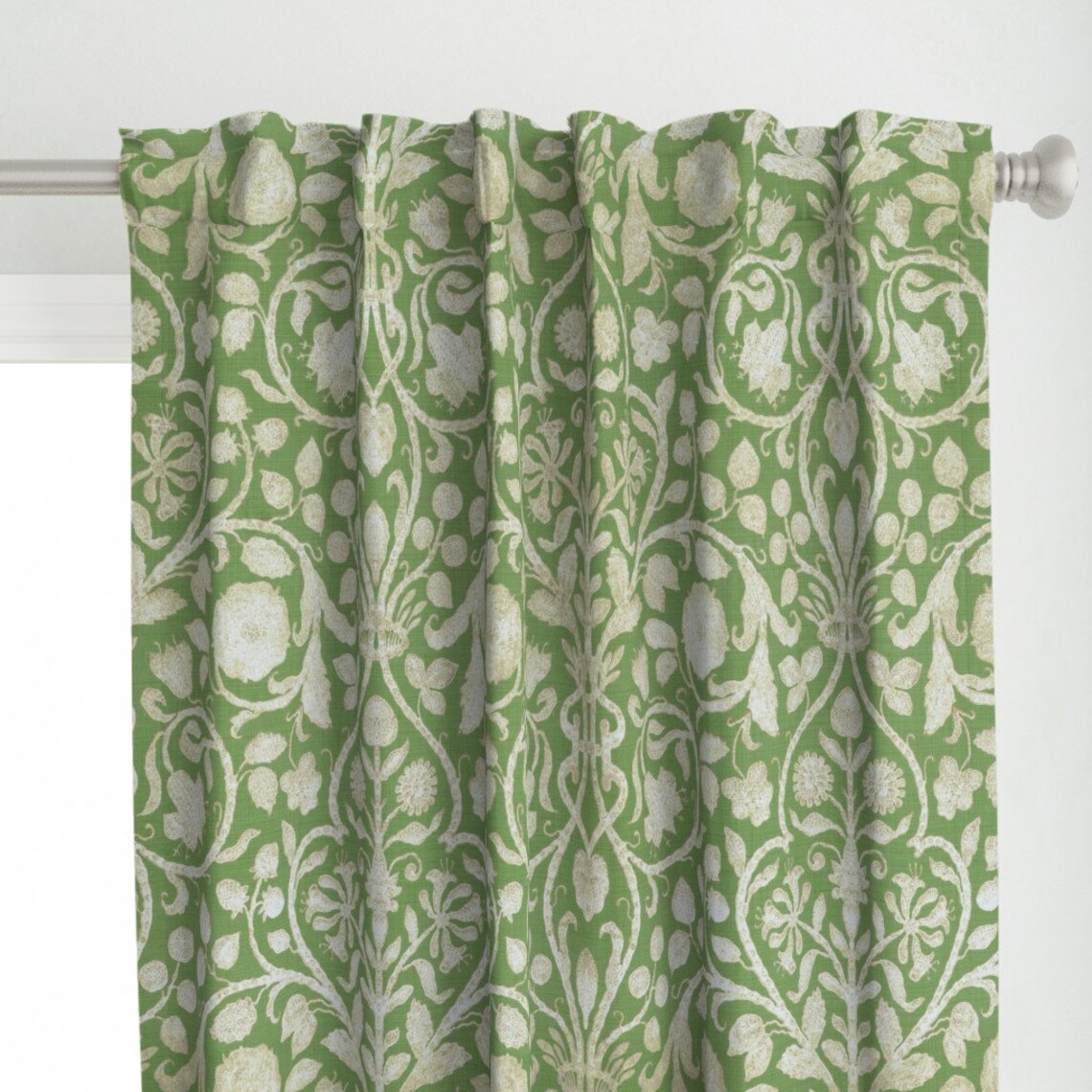 Green Damask Curtain Panel - French Floral Green Decorative Paris ...