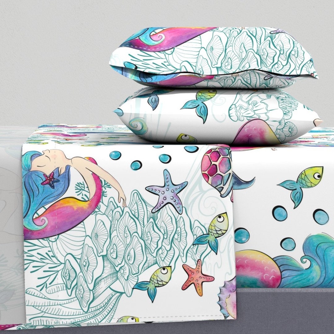 Cute Sheets Modern Mermaids by Gingerlique Fish Seahorse Turtle ...