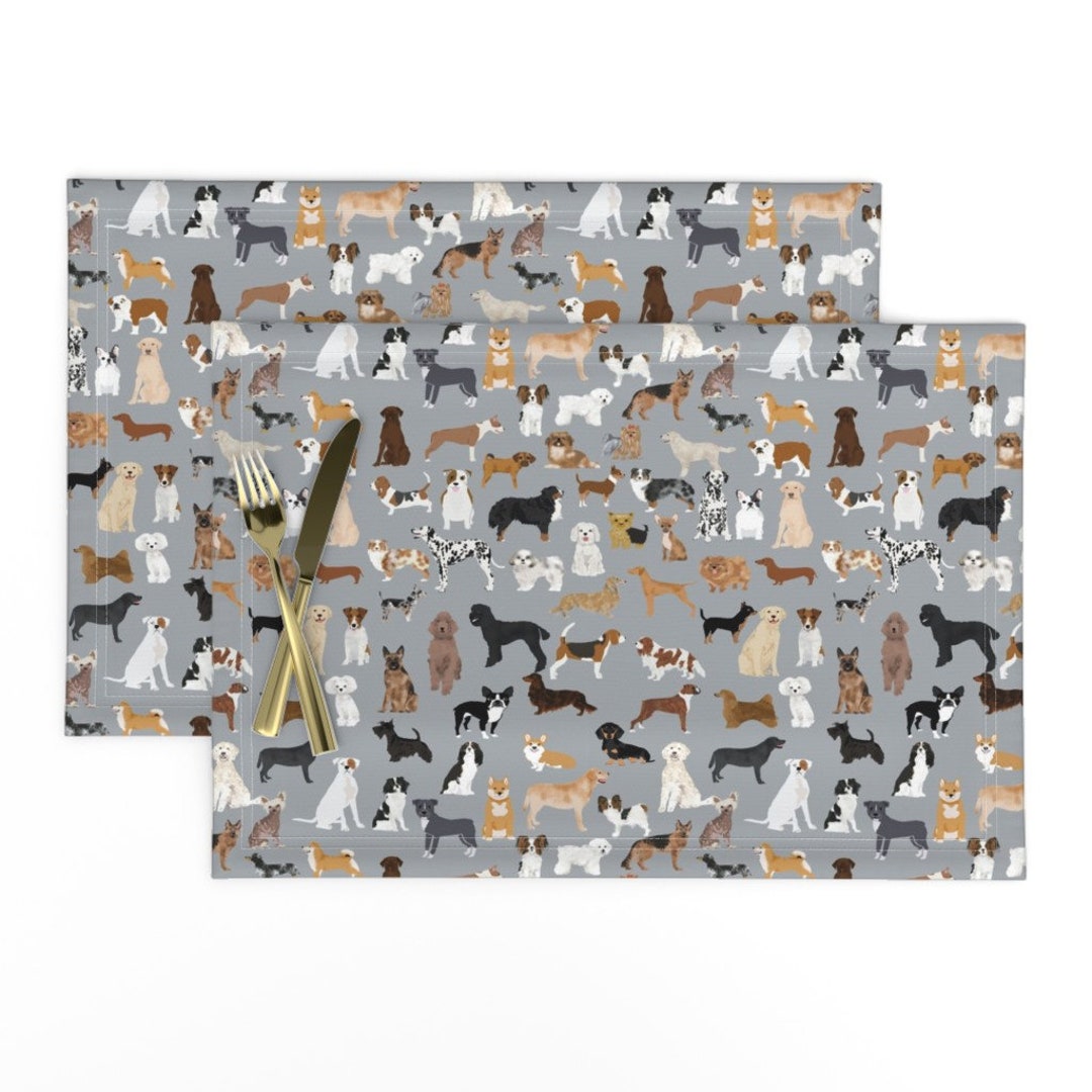 Dogs Placemats set of 2 Dogs Grey Fabric by Petfriendly Watercolor Pets ...
