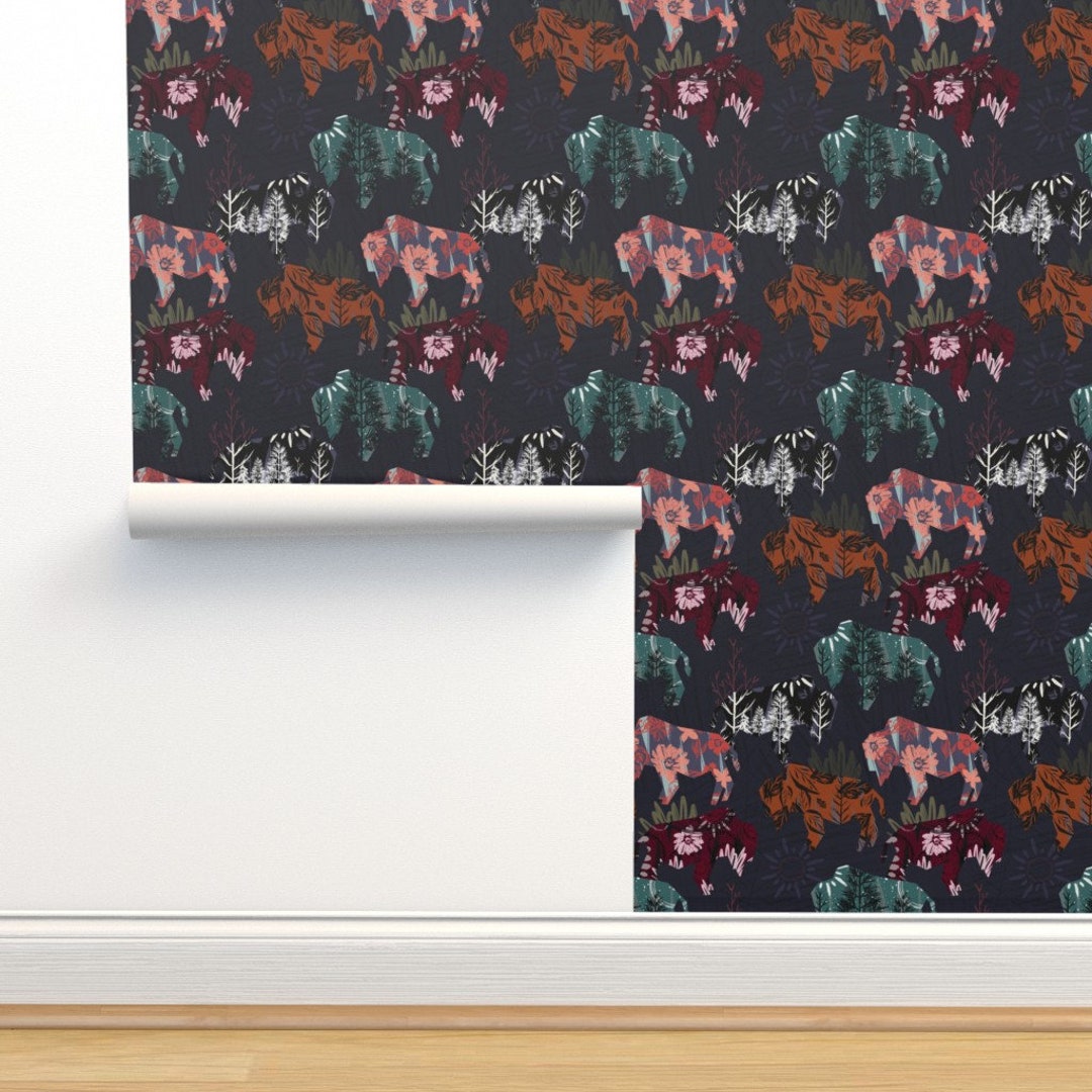 Multicolor Commercial Grade Wallpaper Patchwork Bison by Prairie_folk ...