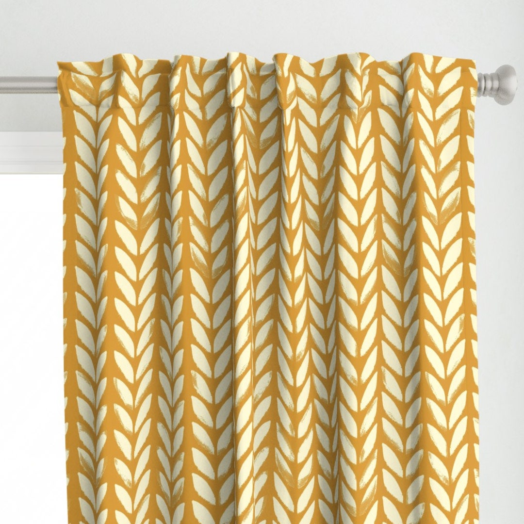 Mustard Chevron Curtain Panel - Knit Print Ochre Large by Mint_tulips ...