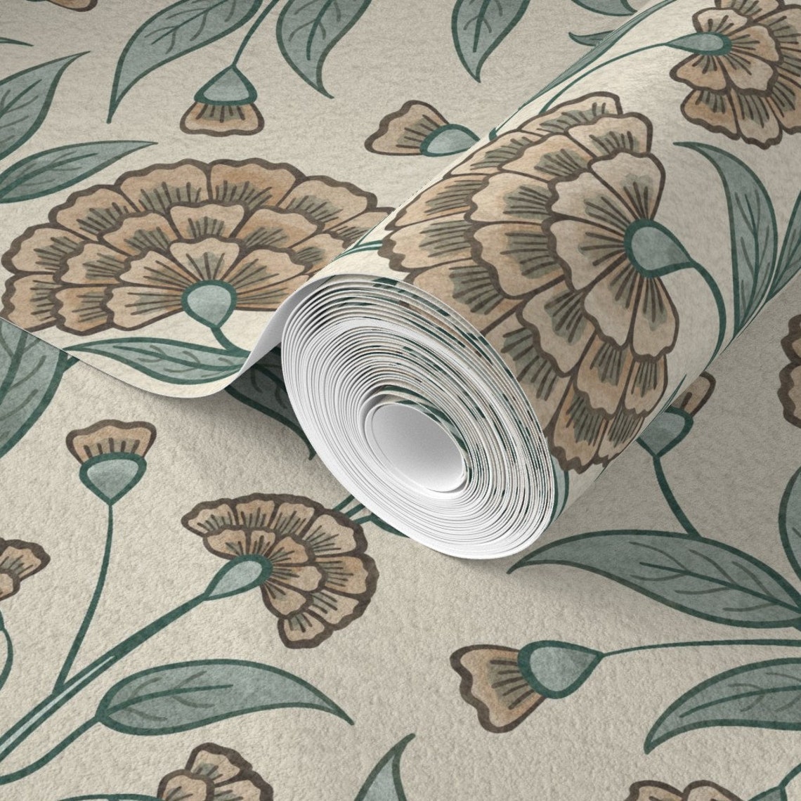 Trailing Floral Non-pasted Wallpaper Neutral Botanical Arts and Crafts ...