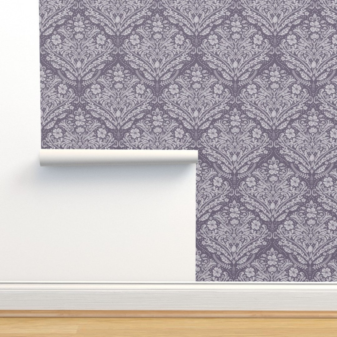 Victorian Damask Non-pasted Wallpaper - Lilac Damask by Nendo - Ornate ...