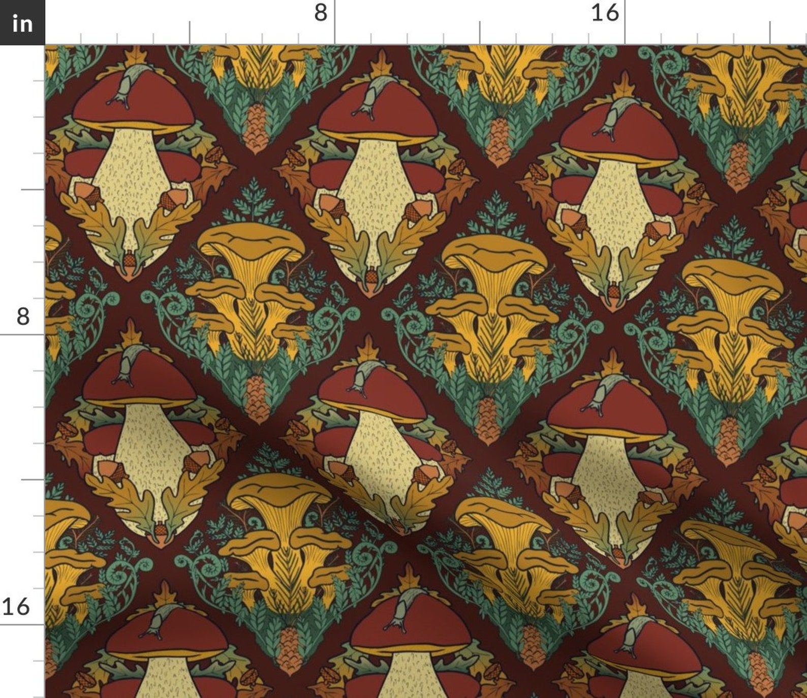 Art Nouveau Table Runner Fungi Damask by Tursiart - Etsy