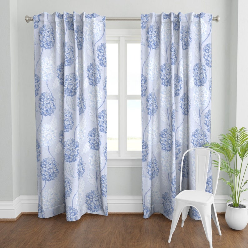 Hydrangea Curtain Panel - Periwinkle Blue Rococo Elegant Floral ...