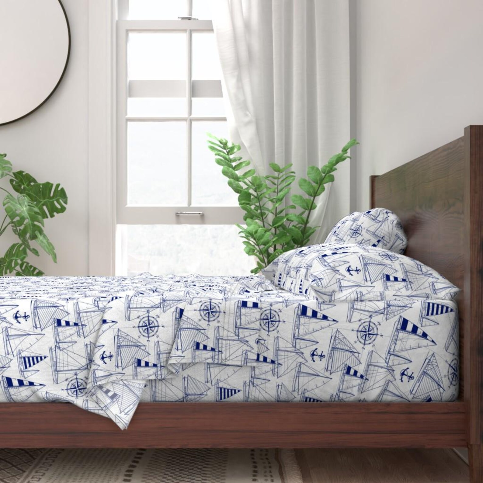Blue Sailboats Sheets - Sailboats Navy White by Mirabelle_print ...