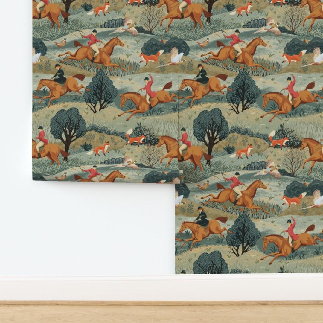Anglophile Non-pasted Wallpaper British Horses Hunt Countryside Trees ...