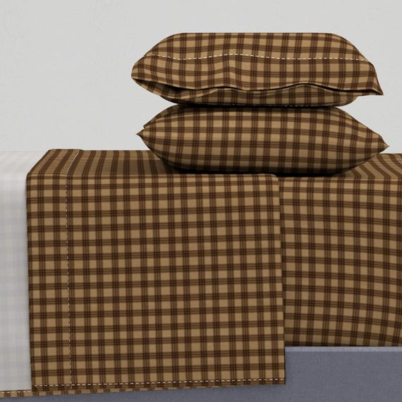 Plaid Sheets Brown Simple Plaid by Ms boydston Brown Antique Check Old Tartan Gingham Cotton Sateen Sheet Set Bedding by Spoonflower Etsy UK
