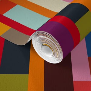 Retro Color Blocking Non-pasted Wallpaper Colorful Mod Midcentury ...