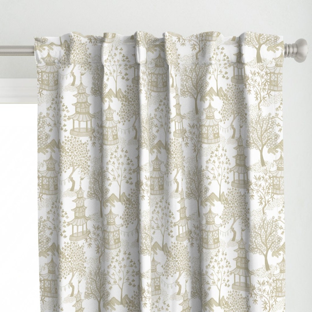Chinoiserie Curtain Panel - Pagoda Forest Cream and Tans by Danika ...