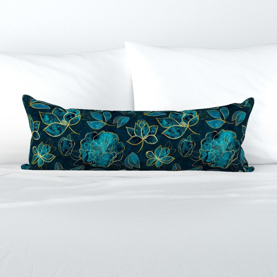 Turquoise Blossom XL Lumbar Pillow - Flower Turquoise by Andrea_haase ...