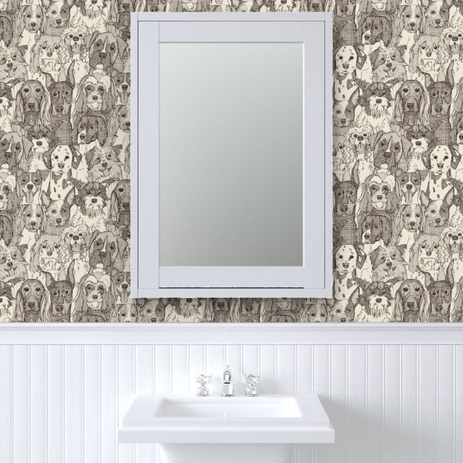 Neutral Dogs Non-pasted Wallpaper Dog Doodle Brown Beige Cream Dog ...