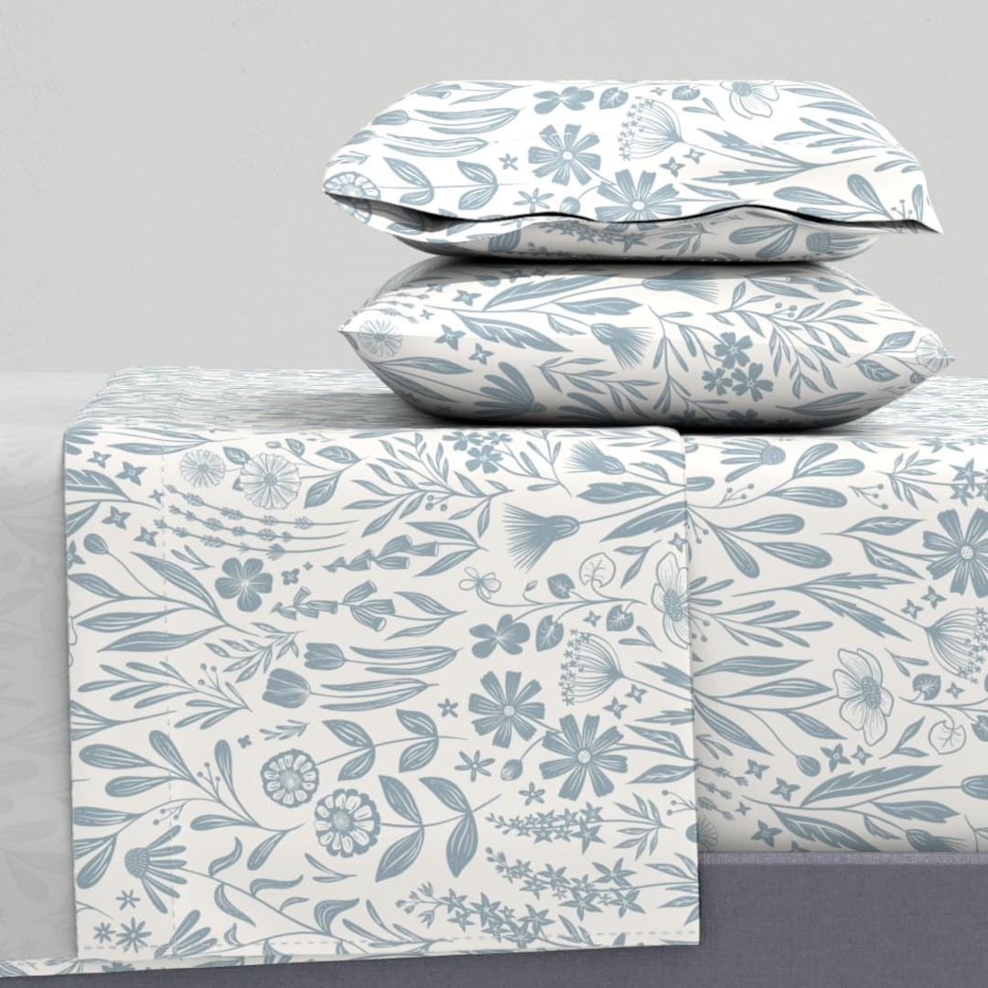 Cottagecore Sheets - Wildflowers Blue Gray by Writtenbykristen ...