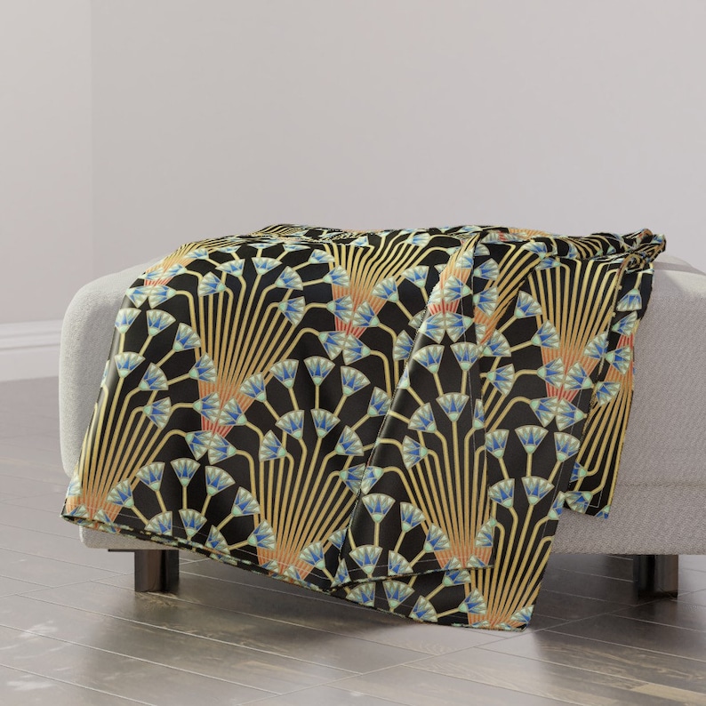 Art Deco Throw Blanket Papyrus Flowers by Analinea - Etsy