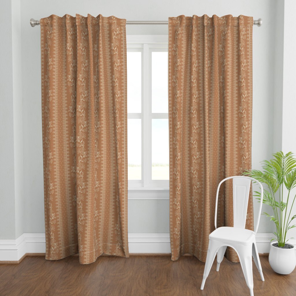 Block Print Curtain Panel - Indian Floral Border Print Traditional ...