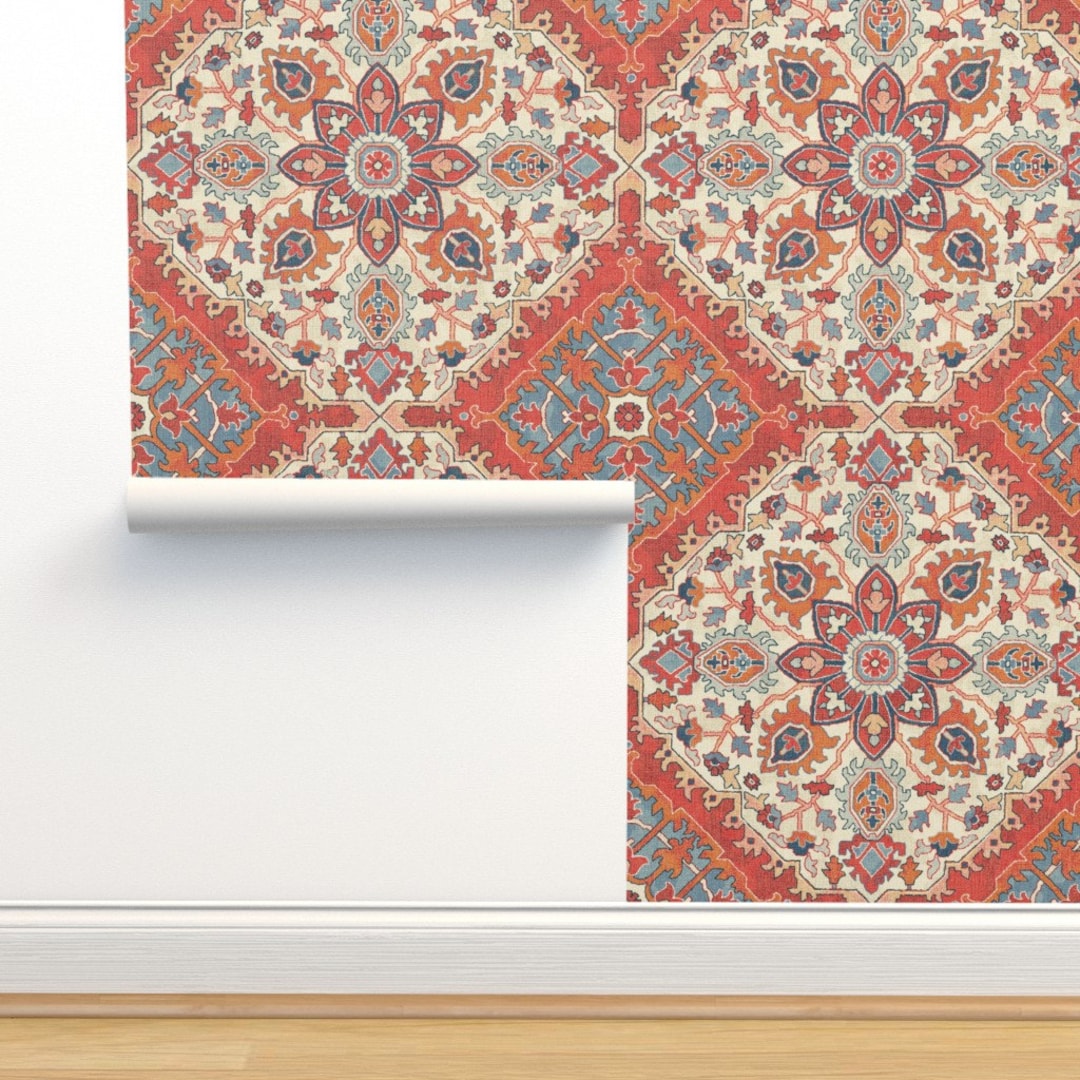 Orange Red Kilim Non-pasted Wallpaper Large Scale Rust Orange - Fontana ...
