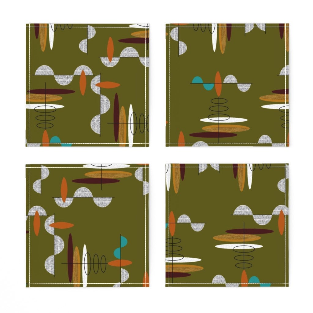 Mcm Cocktail Napkins set of 4 Ovals and Half Moons Green - Etsy