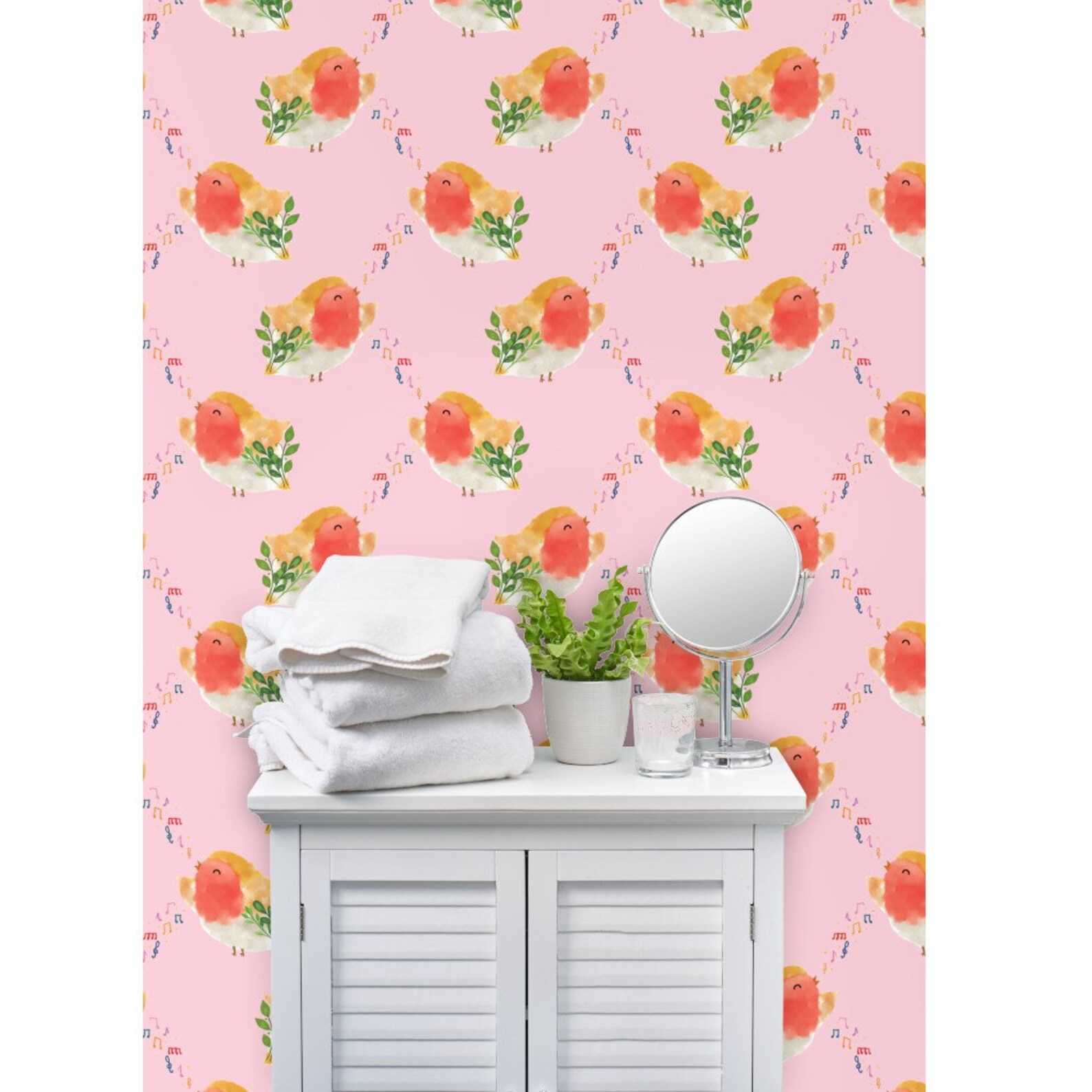 Watercolor Robin Non-pasted Wallpaper Pastel Rose Pink Songbird - Robin ...