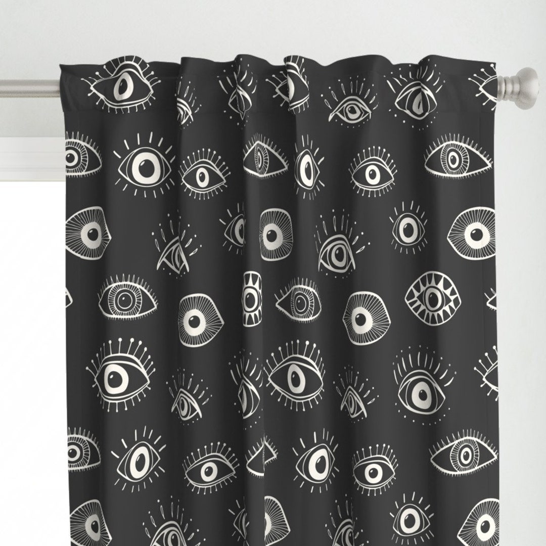 Eyes Curtain Panel - Symbol Motif Modern Charcoal Gray Mysterious ...