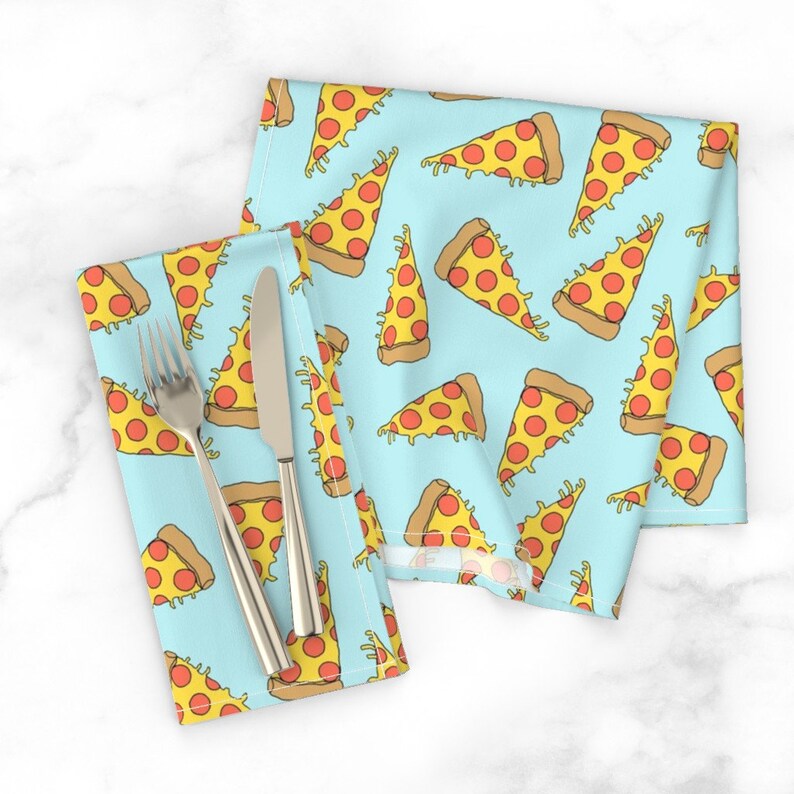 Pizza Party Dinner Napkins set of 2 Pizza on Light Blue by - Etsy